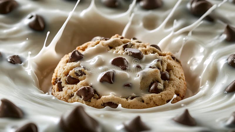 Chocolate Chip Cookie Dunking in Milk Splash Stock Illustration ...