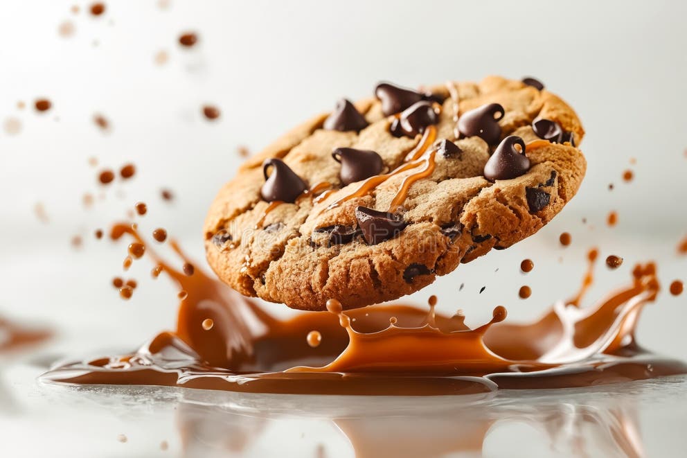 A Chocolate Chip Cookie Falling into a Pool of Chocolate Sauce ...