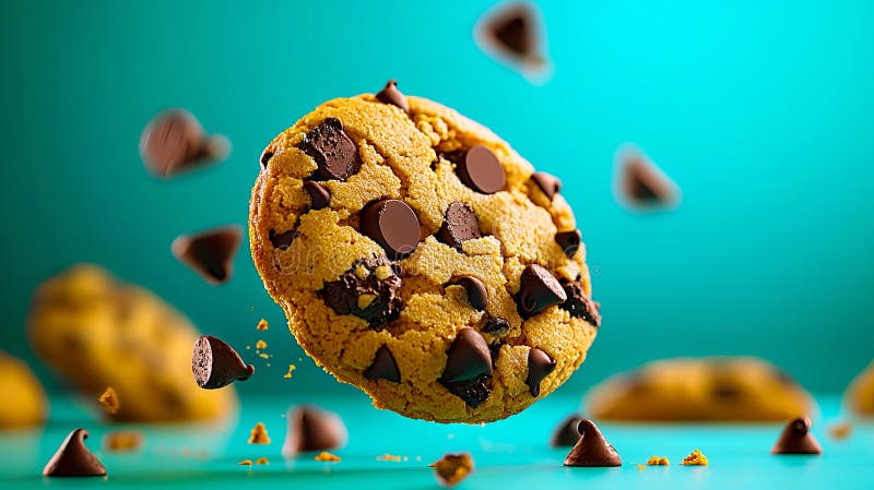 A Chocolate Chip Cookie Flying through the Air with Chocolate Chips ...