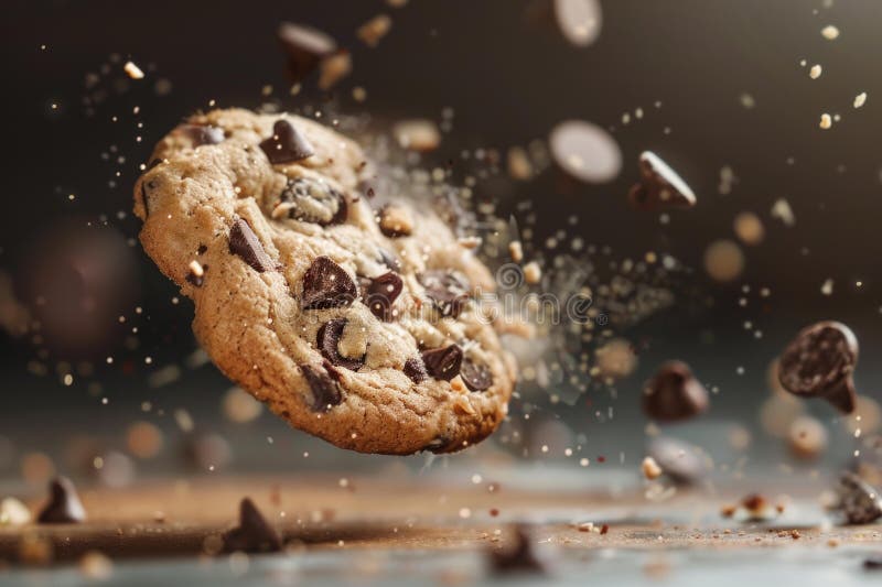 Delicious Chocolate Chip Cookie Exploding in Mid Air Stock Illustration ...