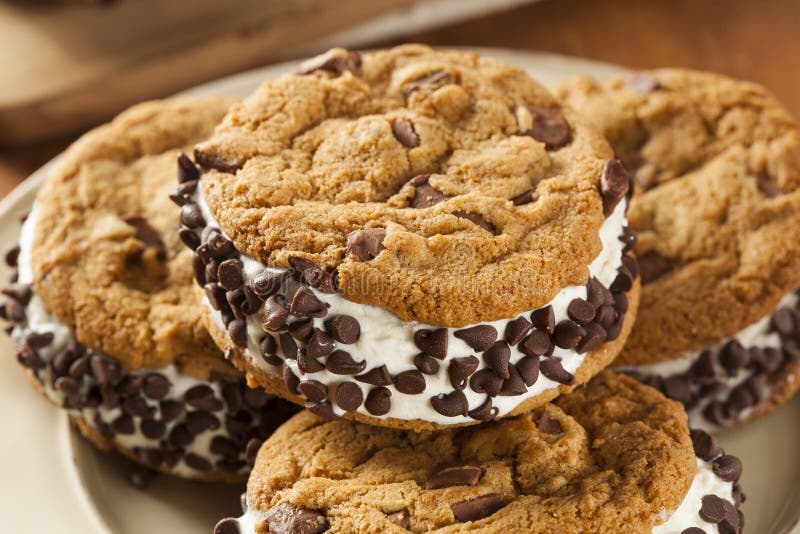 Chocolate Chip Cookie Ice Cream Sandiwch Stock Image - Image of creamy ...