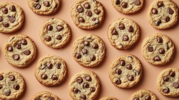 Chocolate Chip Cookie Pattern on Colour Background Stock Image - Image ...