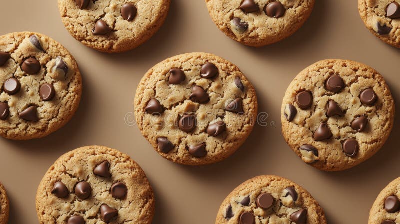 Chocolate Chip Cookie Pattern on Brown Background Stock Photo - Image ...