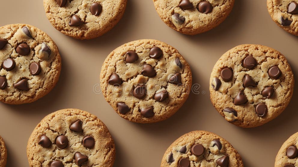 Chocolate Chip Cookie Pattern on Brown Background Stock Photo - Image ...