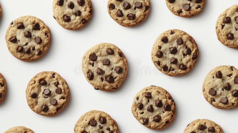 Chocolate Chip Cookie Pattern on White Background Stock Image - Image ...