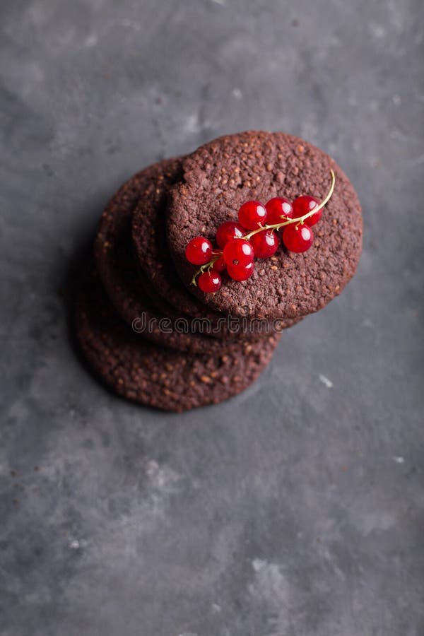 Chocolate Chip Cookie with Red Currant Stock Photo - Image of concrete ...