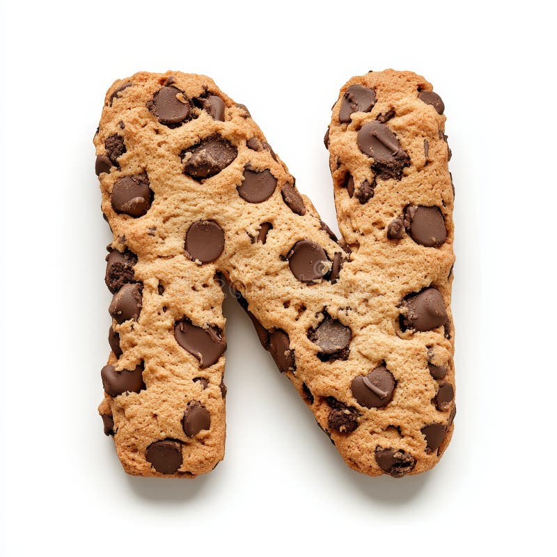 Chocolate Chip Cookie in Shape of Letter N on White Background Stock ...