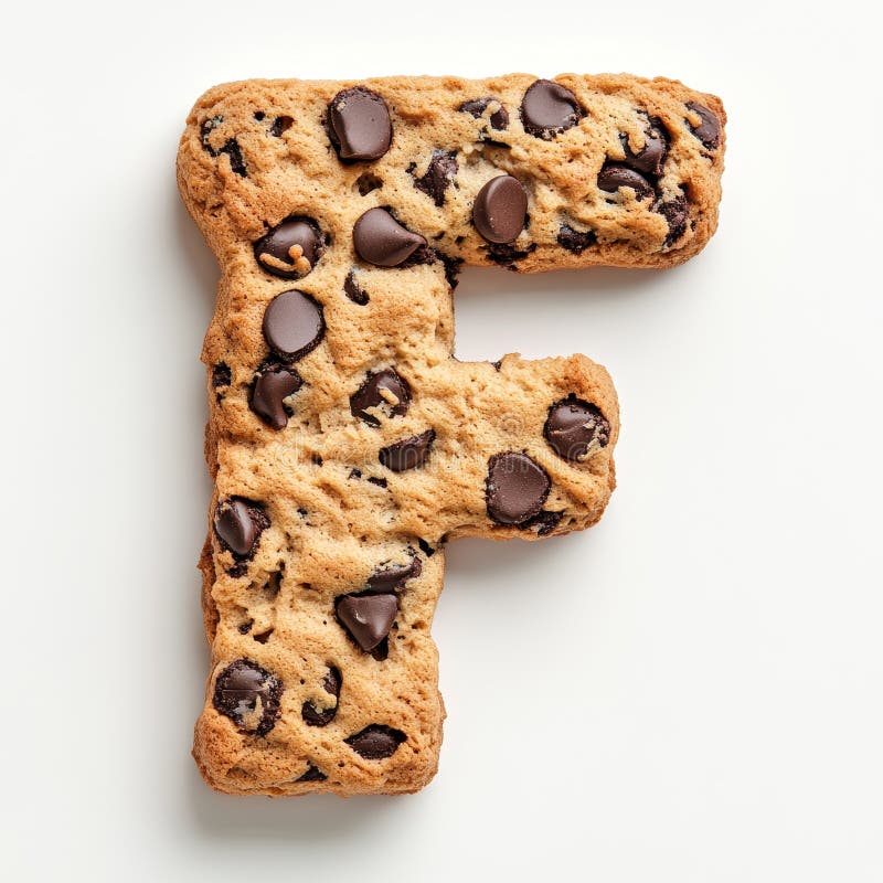 Chocolate Chip Cookie Shaped As Letter F on White Background Stock ...