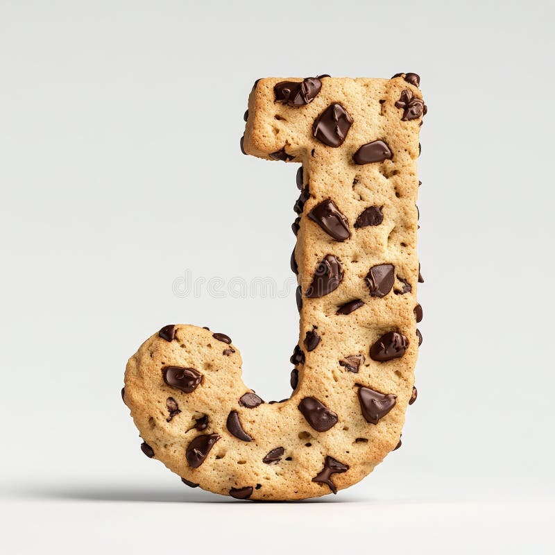 Chocolate Chip Cookie Shaped Like the Letter J on White Background ...