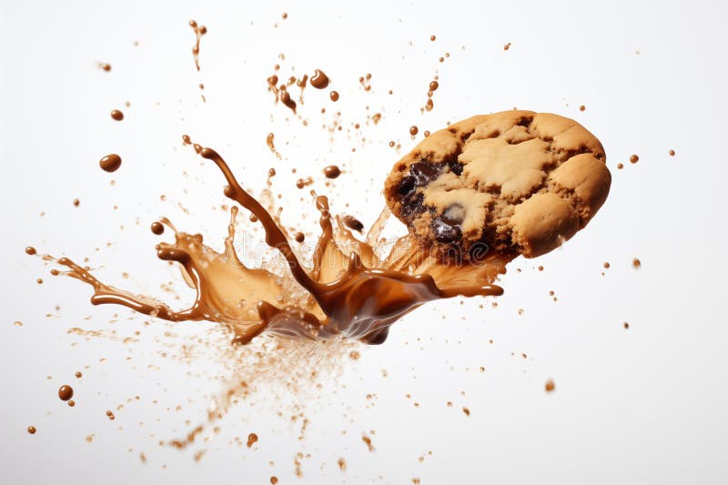 Chocolate Chip Cookie Splashing into Milk. Stock Photo - Image of sweet ...