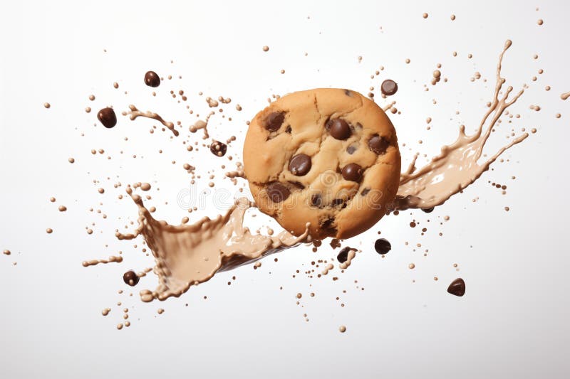 Chocolate Chip Cookie Splashing into Milk. Stock Photo - Image of ...