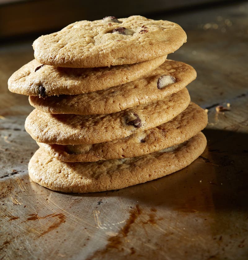 Chocolate Chip Cookie Stack Stock Photo - Image of warm, crumbs: 53715698