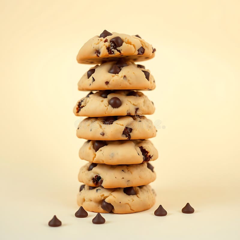 A Chocolate Chip Cookie Stack on a Pastel Cream Background Stock ...