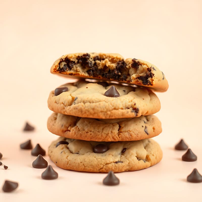A Chocolate Chip Cookie Stack on a Pastel Cream Background Stock ...