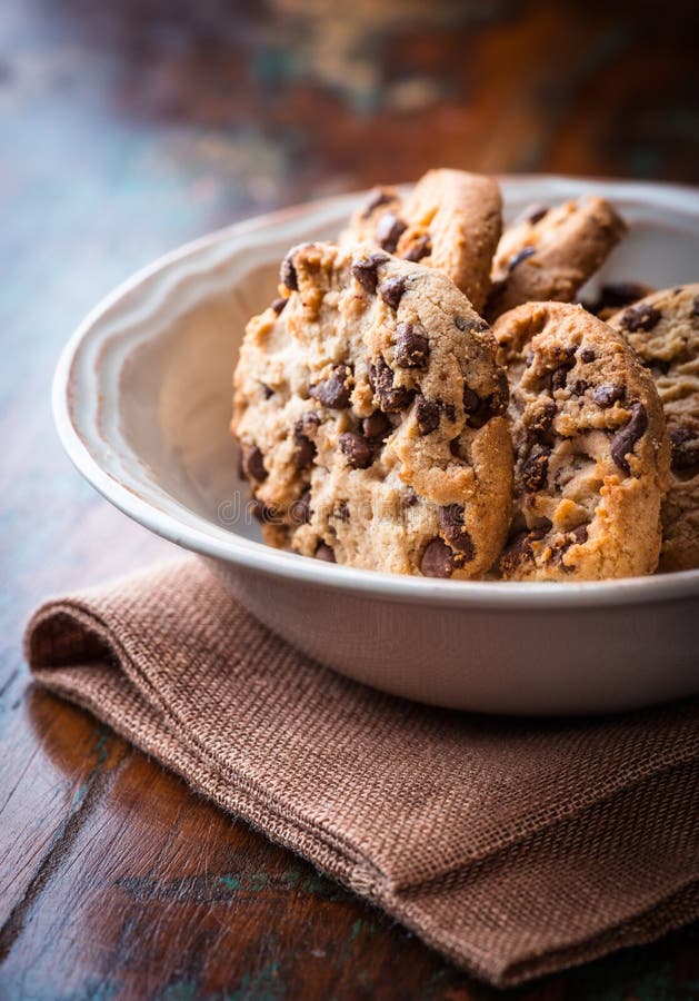 Chocolate Chip Cookies in a Bowl Stock Image - Image of baked, life ...