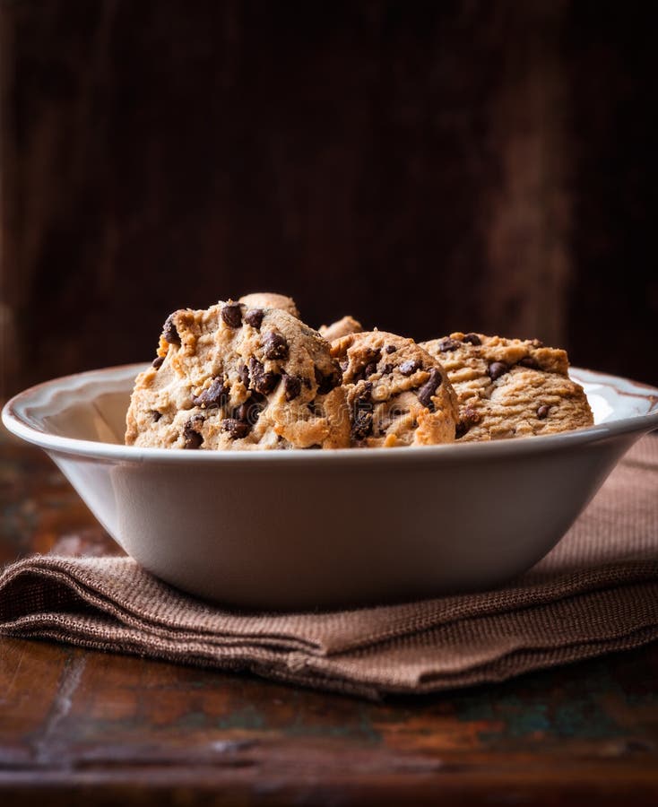 Chocolate Chip Cookies in a Bowl Stock Photo - Image of food, delicious ...
