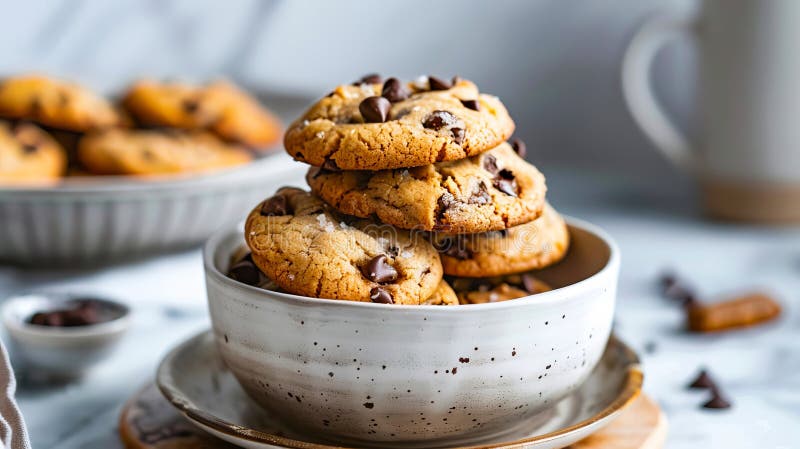 Chocolate Chip Cookies in a Bowl Stock Photo - Image of biscuit ...