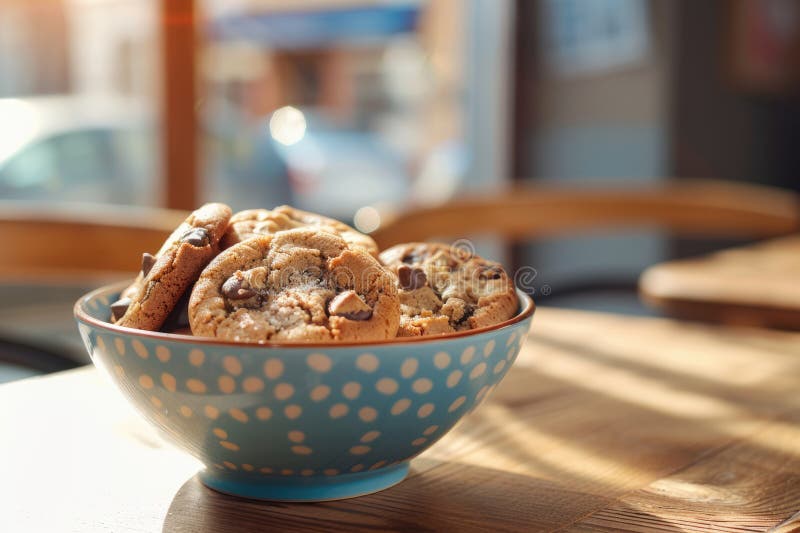Chocolate Chip Cookies in a Bowl on the Table Stock Image - Image of ...