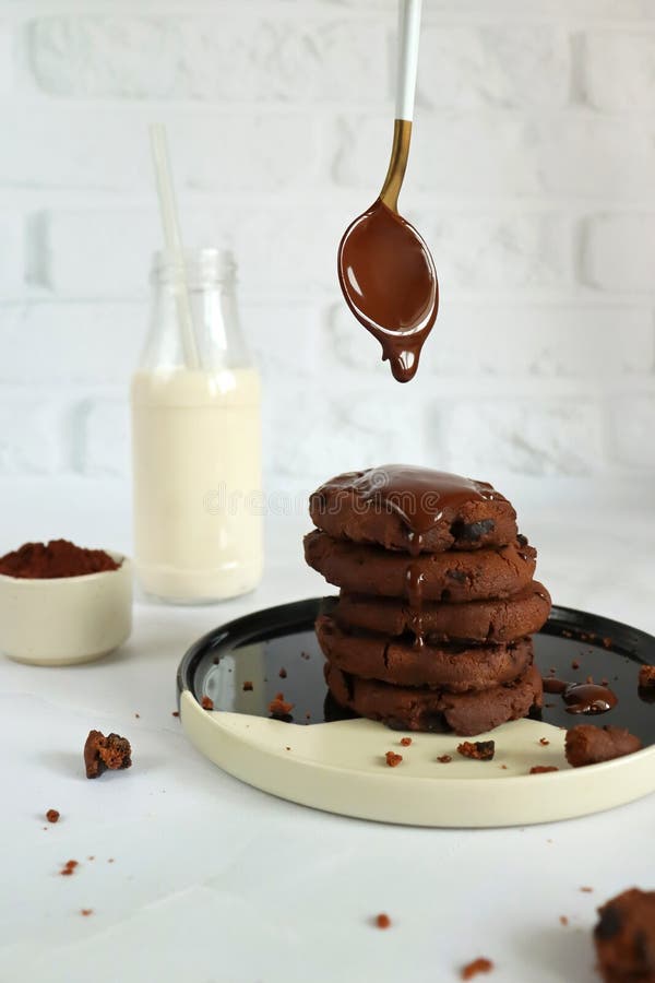 Chocolate Chip Cookies with Chocolate Chips and Milk Stock Image ...