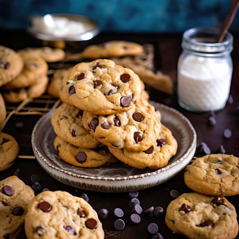 Chocolate Chip Cookies, Close-up Shot Stock Illustration - Illustration ...