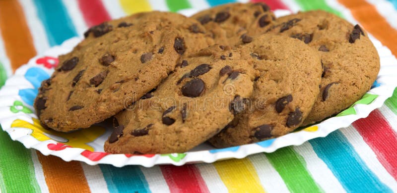 Chocolate Chip Cookies on Colourful Background Stock Photo - Image of ...