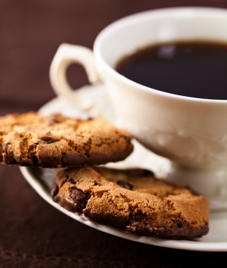 Chocolate Chip Cookies And A Cup Of Coffee Royalty Free Stock Photo ...
