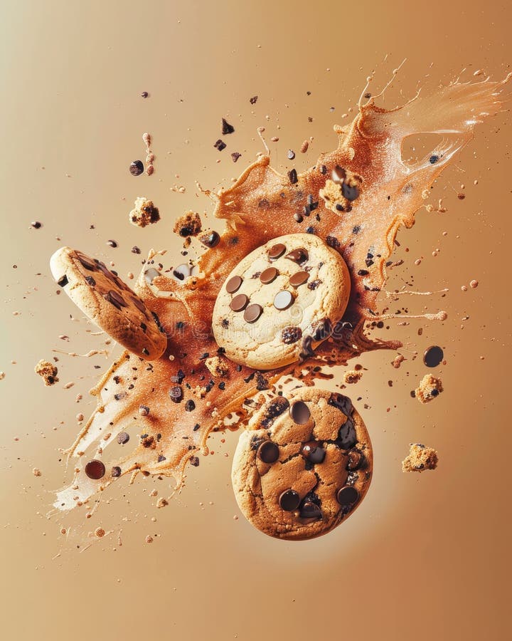 Chocolate Chip Cookies Exploding in a Brown Swirl Stock Image - Image ...
