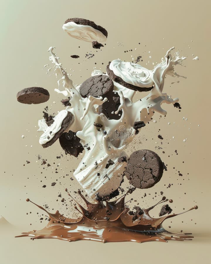 Chocolate Chip Cookies Exploding in a Brown Swirl Stock Photo - Image ...