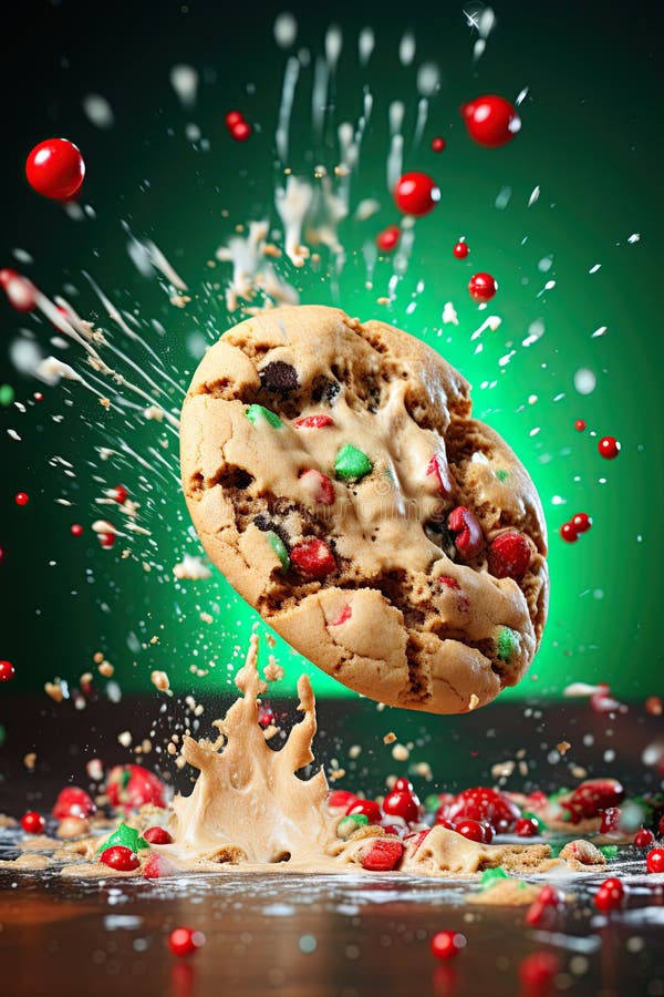 Chocolate Chip Cookies Falling and Milk Splashing. Generative Ai Stock ...