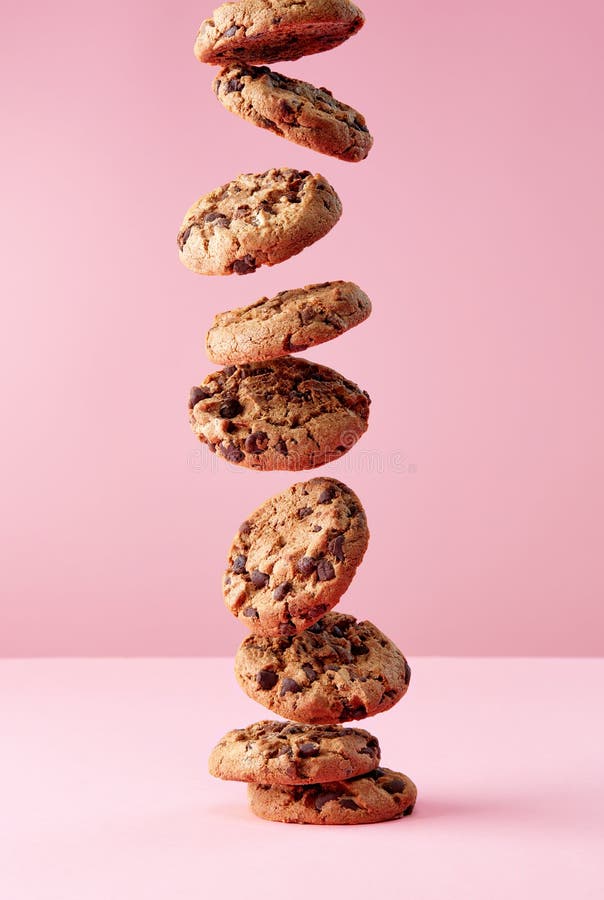 Chocolate Chip Cookies Falling in Stack Stock Image - Image of ...