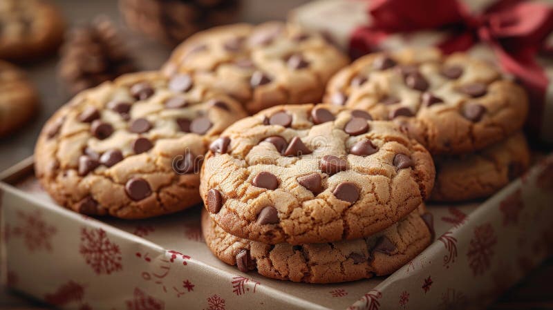 Chocolate Chip Cookies in a Festive Box Stock Photo - Image of rustic ...
