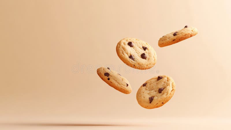 Chocolate Chip Cookies Floating on a Warm Background Stock Image ...