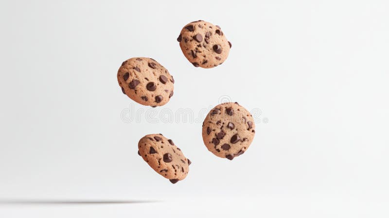 Chocolate Chip Cookies Floating on White Background Stock Illustration ...