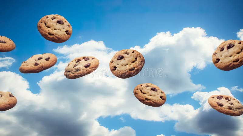 Chocolate Chip Cookies Flying in the Blue Sky with White Clouds ...