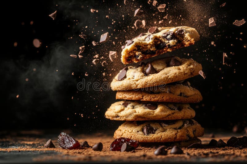 Chocolate Chip Cookies Flying Everywhere, with Crumbs and Chocolate ...