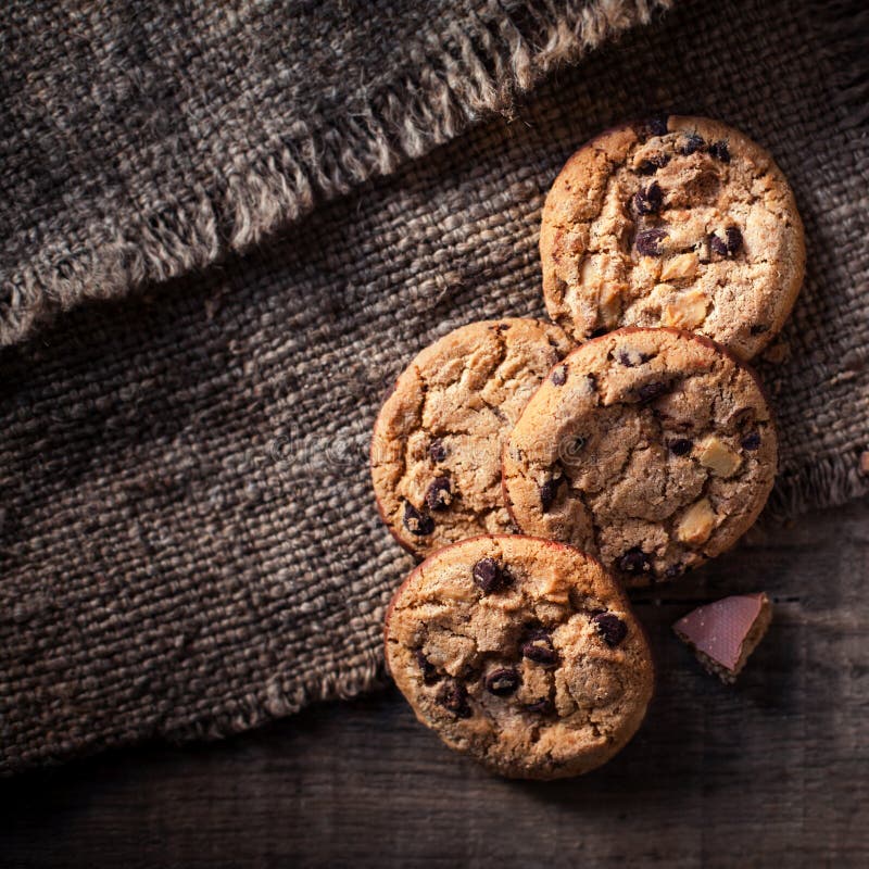 Chocolate Chip Cookies, Freshly Baked on Rustic Wooden Table. S Stock ...
