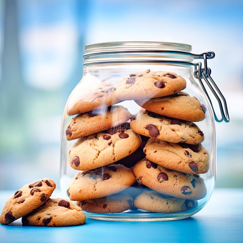 Chocolate Chip Cookies in a Glass Jar Stock Photo - Image of gourmet ...