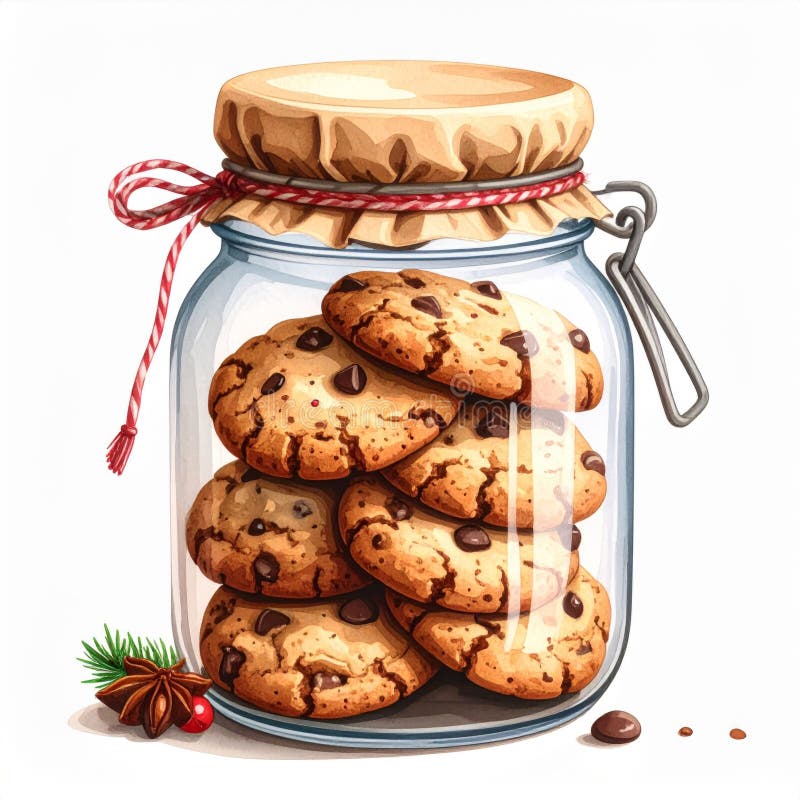 Chocolate Chip Cookies in a Glass Jar Stock Illustration - Illustration ...