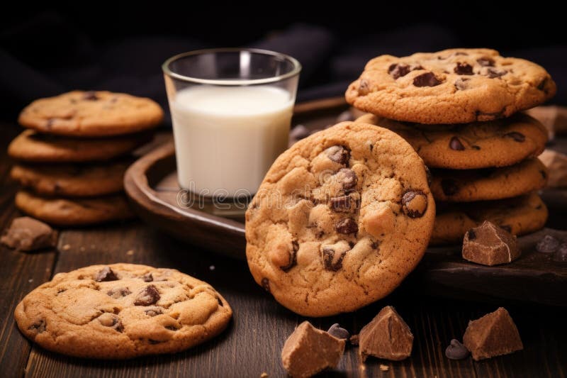 Chocolate Chip Cookies with Glass of Milk Stock Image - Image of sweet ...