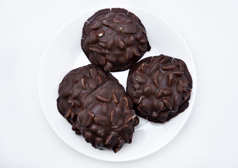 Chocolate Chip Cookies with Nuts. Sweet Appetizer on a White Plate ...