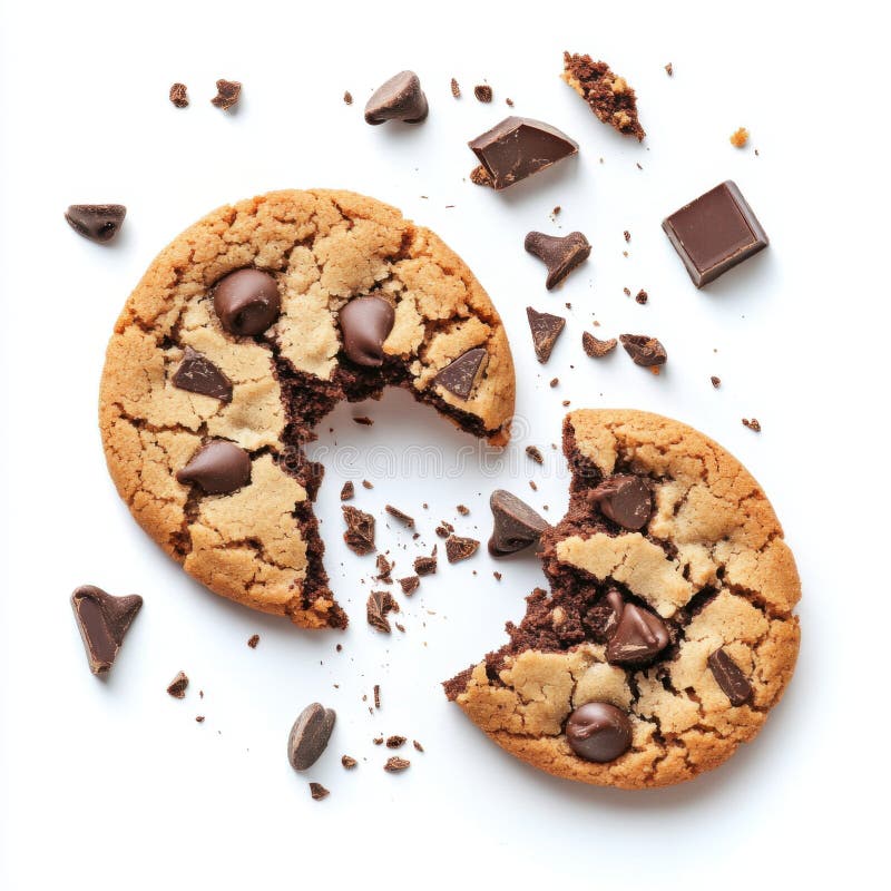 Chocolate Chip Cookies with Chocolate Pieces on White Background, Top ...
