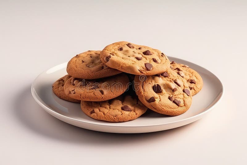Chocolate Chip Cookies on Plate Stock Illustration - Illustration of ...