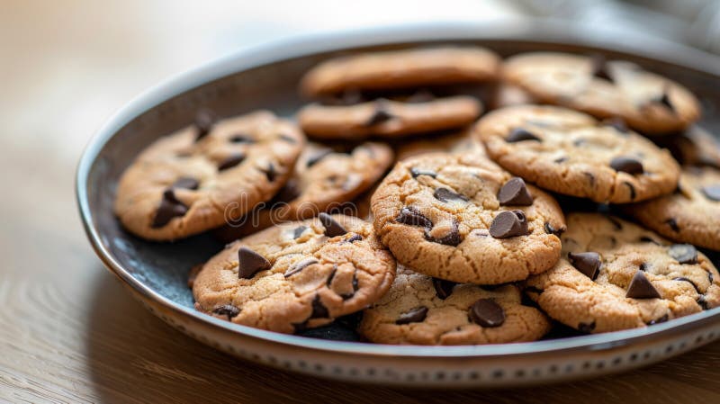 Chocolate Chip Cookies on a Plate Stock Photo - Image of baking, chip ...