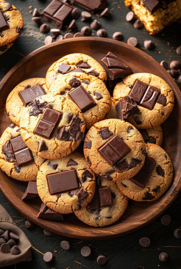 Chocolate Chip Cookies on Plate. a Platter of Freshly Baked Chocolate ...