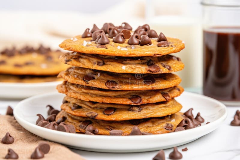 Chocolate Chip Cookies Stacked on a Plate Stock Image - Image of ...