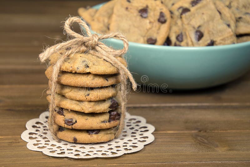 Chocolate Chip Cookies with String Bow Stock Photo - Image of gift ...