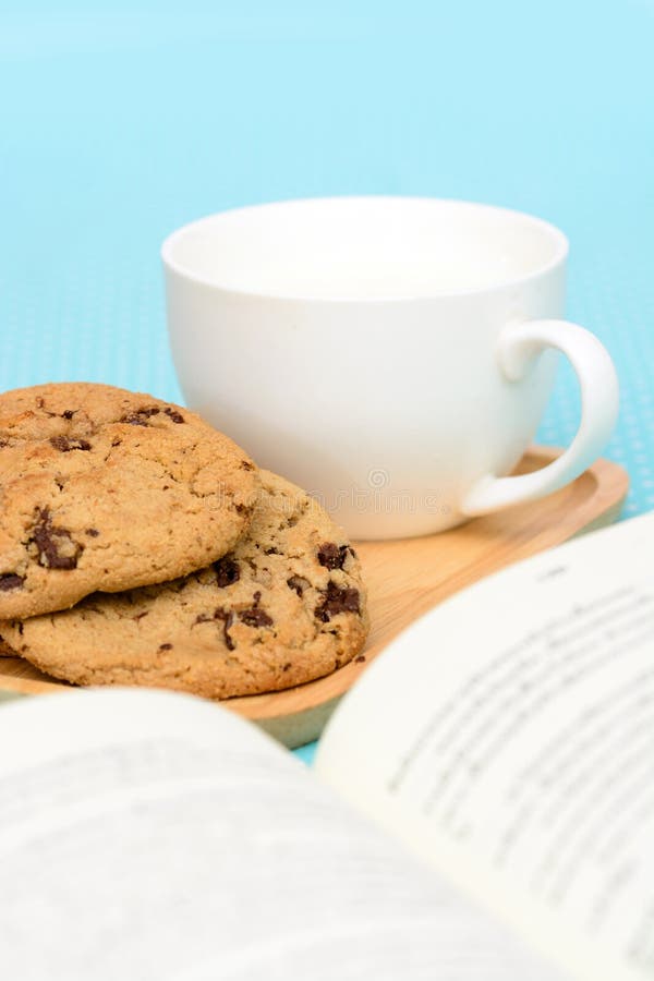 Chocolate Chip Cookies Tea Time Stock Photo - Image of brown, milk ...