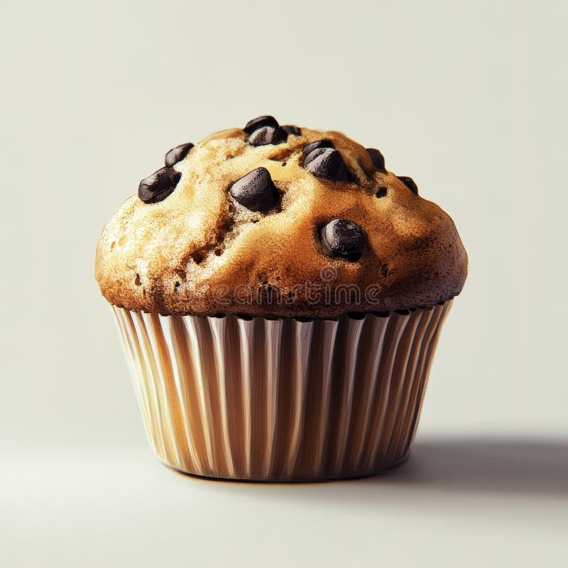 A Chocolate Chip Muffin Sits on a White Background Stock Illustration ...