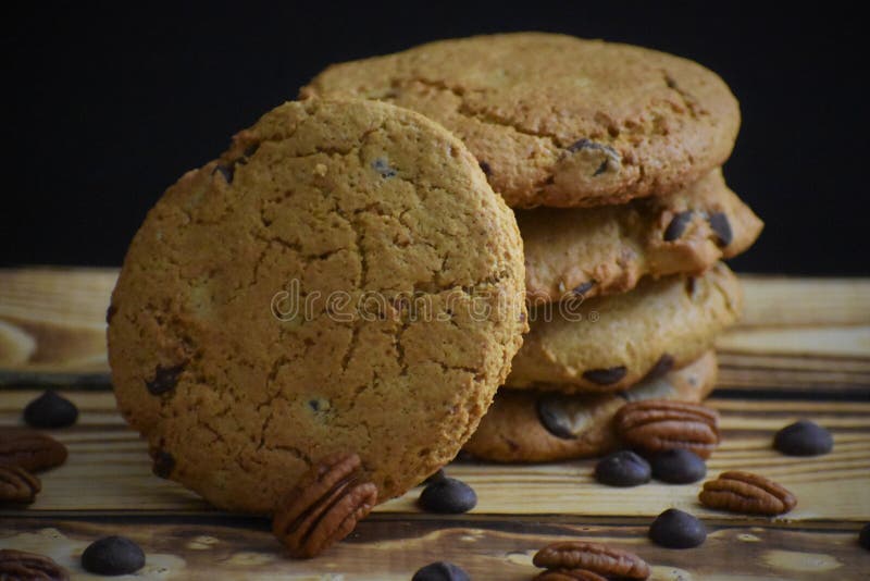 The Chocolate Chip Nut Cookies Stock Photo - Image of snack, cuisine ...