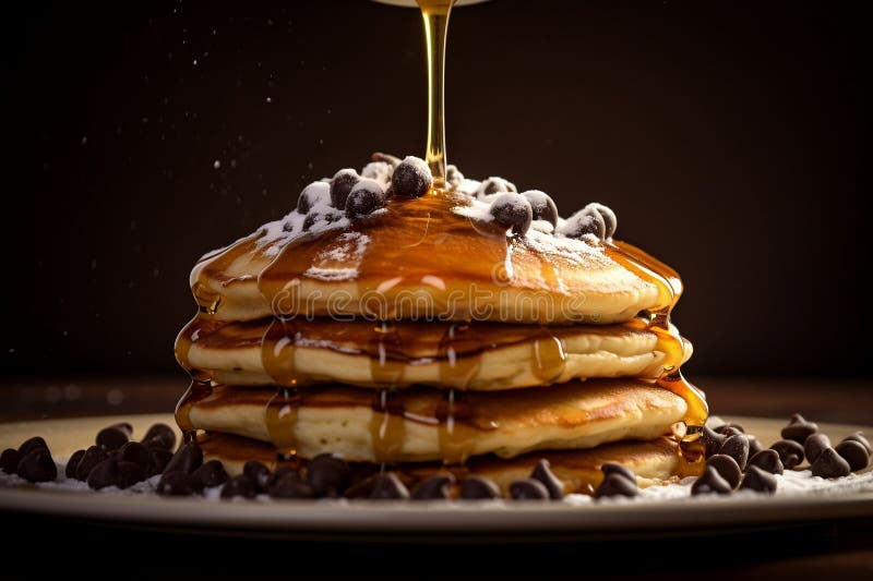 Chocolate Chip Pancakes with Syrup Drizzle. Generative AI Stock Image ...